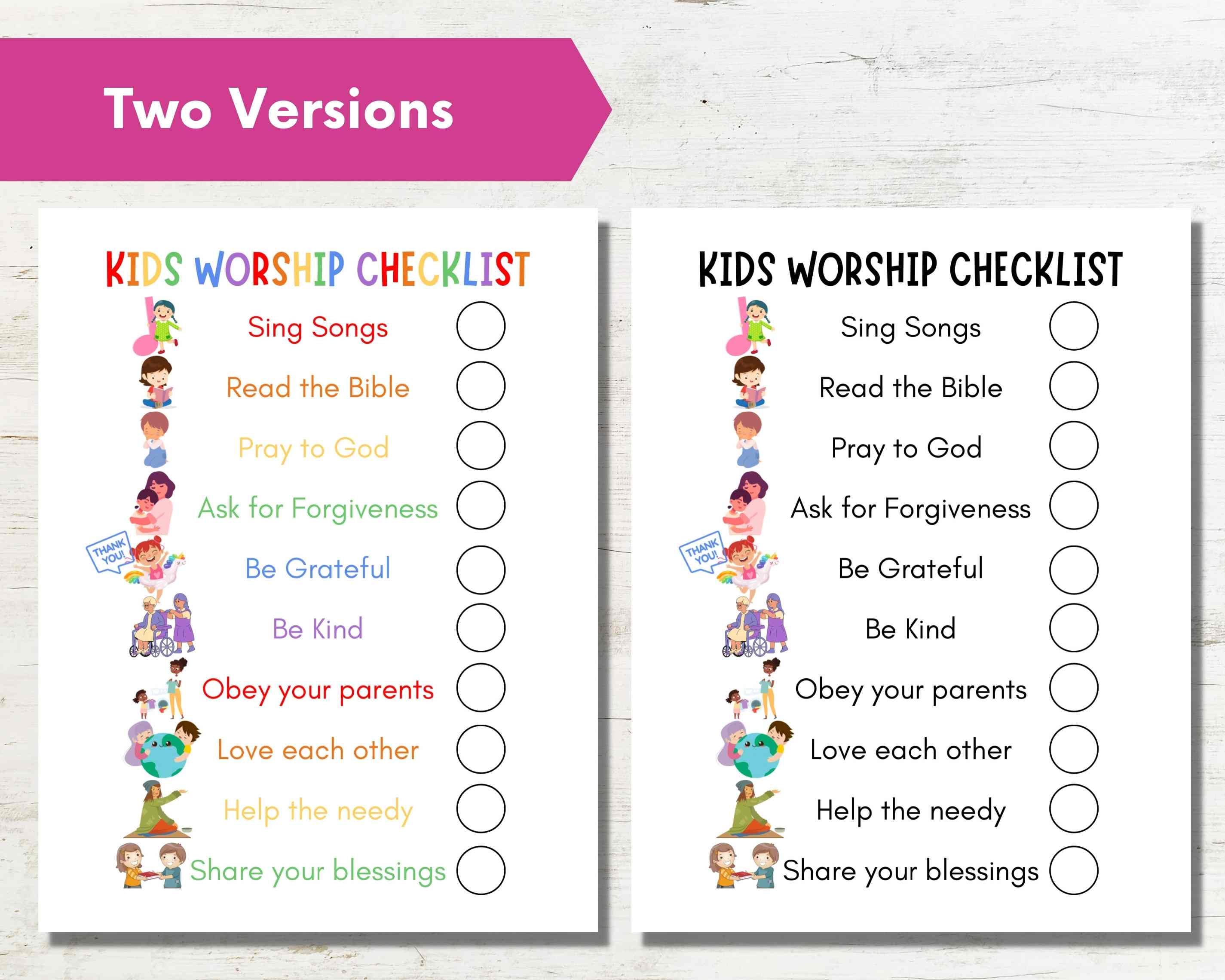 Sunday School Kids Worship Checklist Printable,church Activities for ...