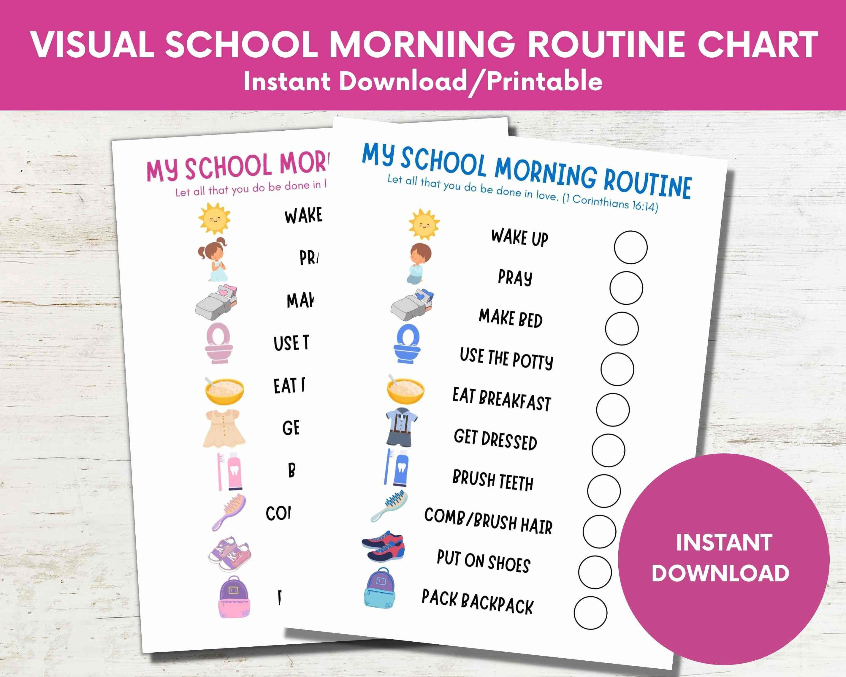 Back to School Daily Morning Routine Chart for Kids,ready for School ...