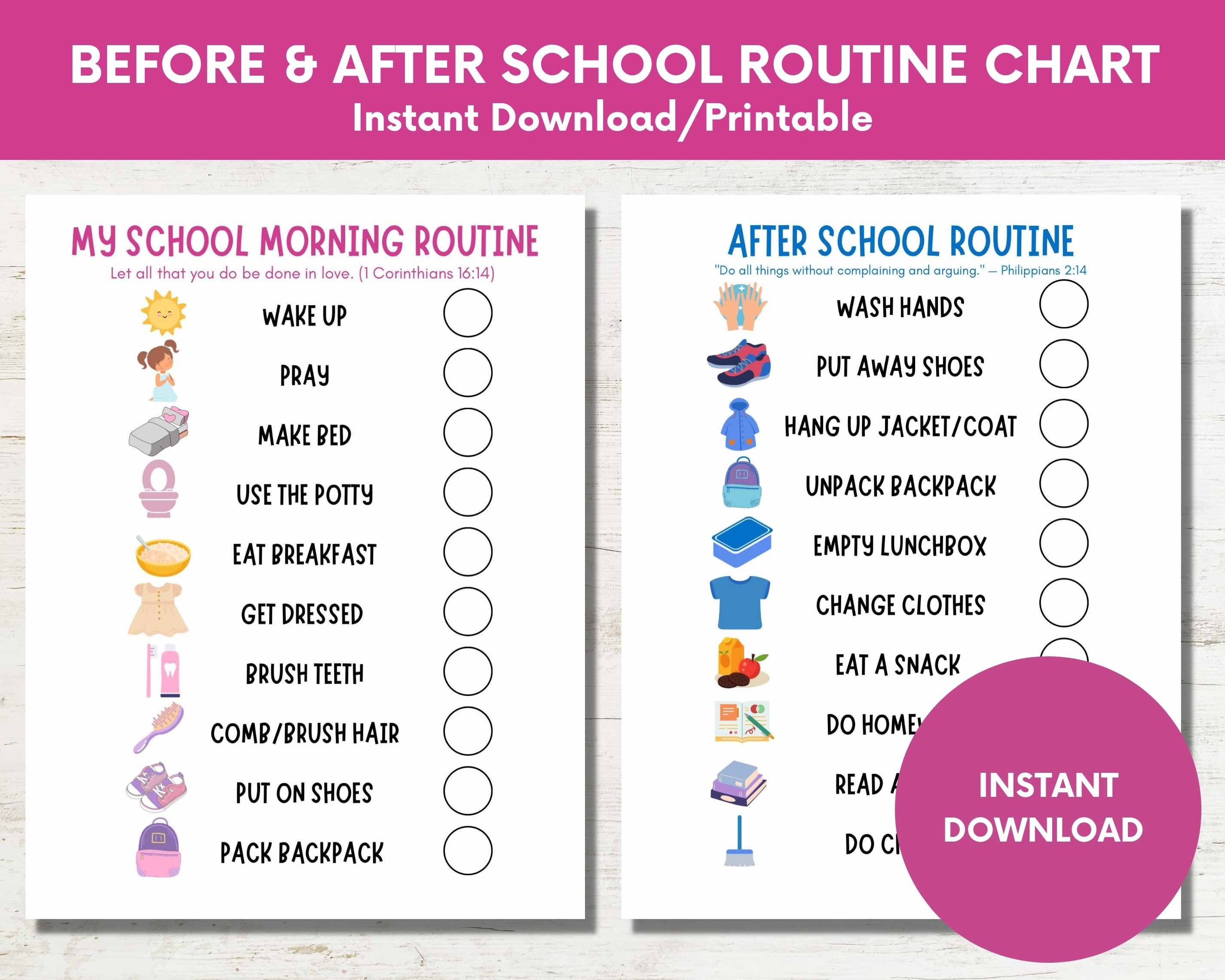 Kids' School Routine Chart: Visual Checklist (digital Download) - Etsy