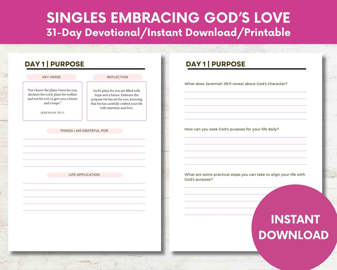 Embracing God’s Love:31 Day Printable Devotional for Christian Singles ...