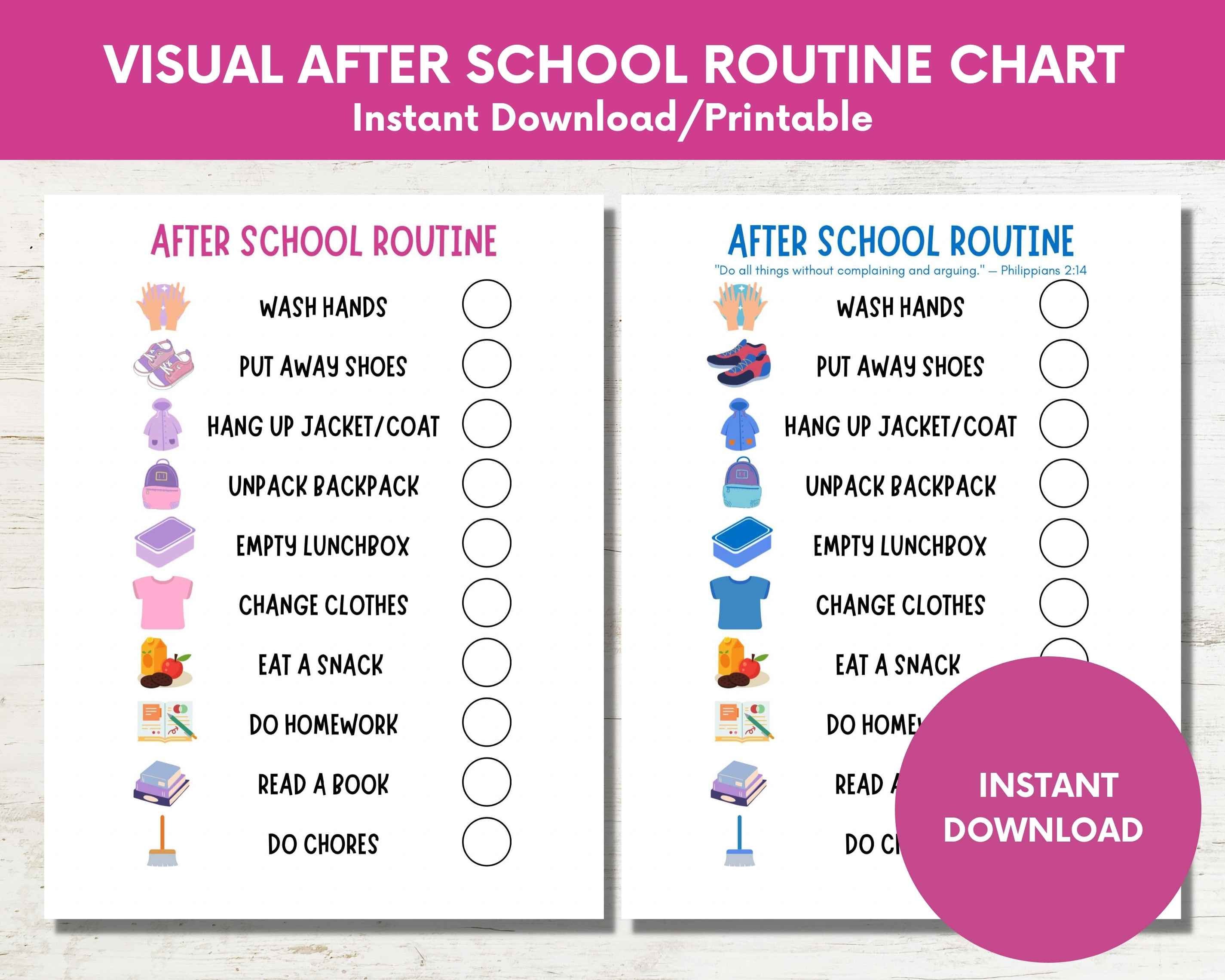 After School Routine Checklist for Kids,kids Chore Checklist Daily ...