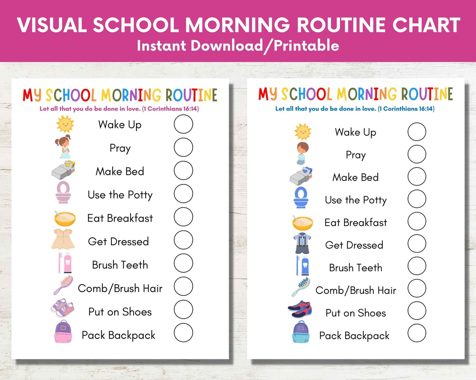 Back to School Daily Morning Routine Chart for Kids,ready for School ...