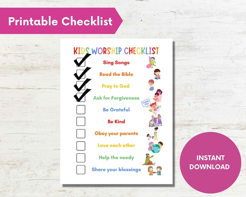 Sunday School Kids Worship Checklist Printable,church Activities for ...