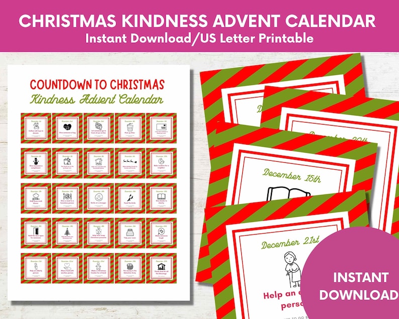 Printable Family Christian Christmas Kindness Advent Calendar,kids ...