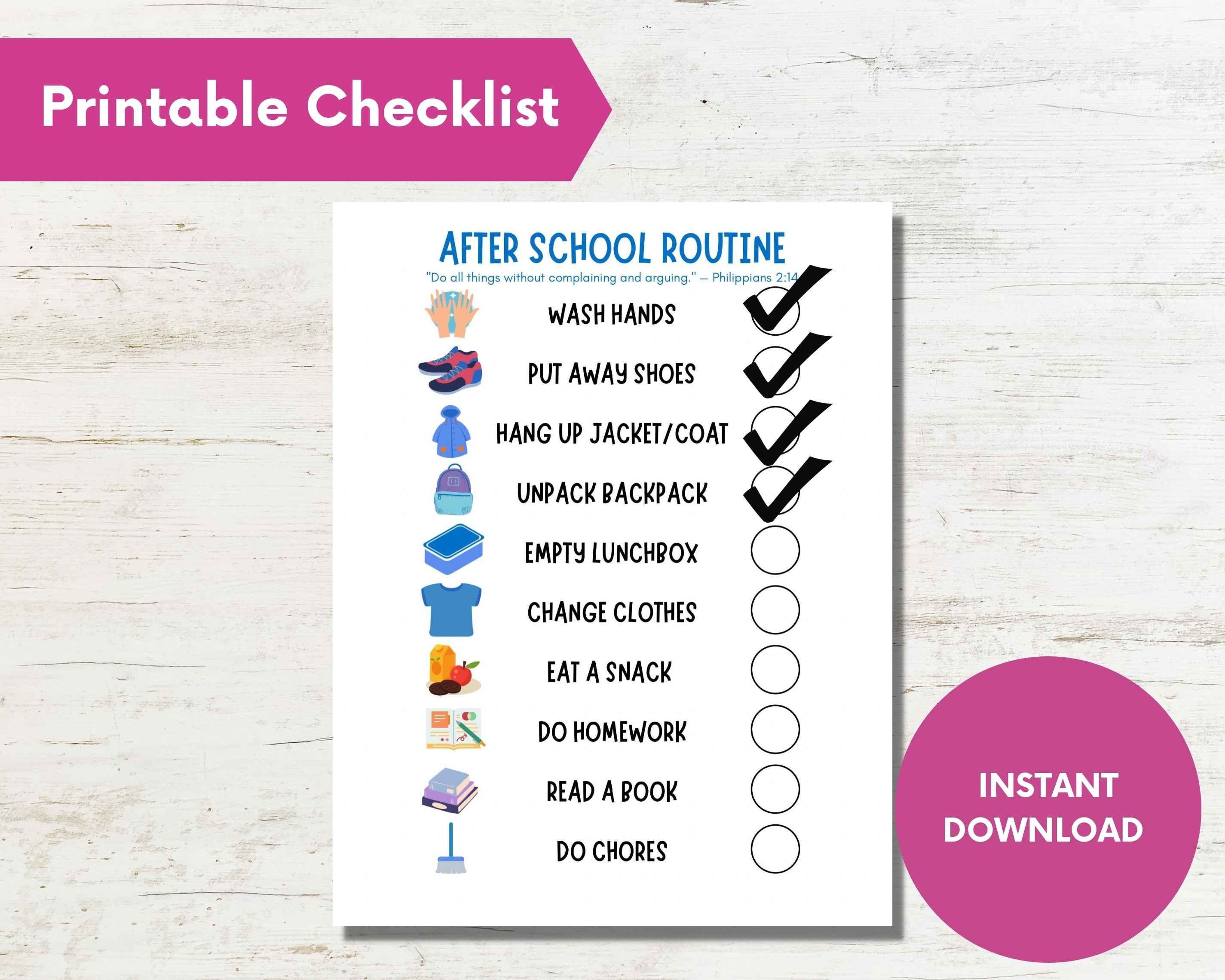 After School Routine Checklist for Kids,kids Chore Checklist Daily ...