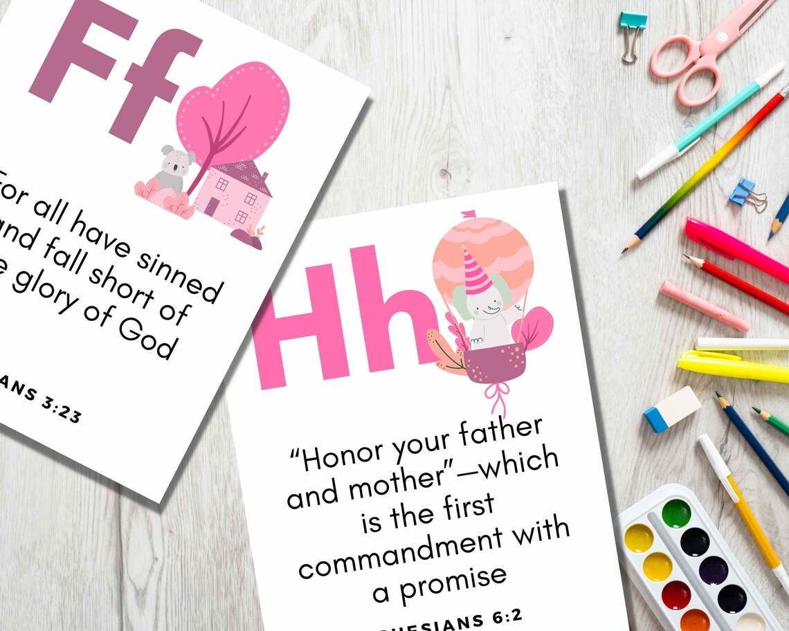 Kids Alphabet Bible Verse Cards: Christian ABC Flashcards (PDF) - Etsy