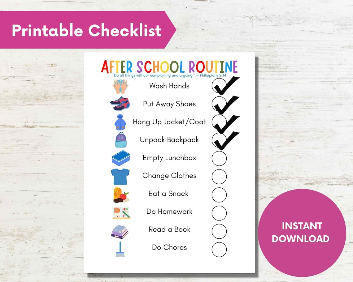 After School Routine Checklist: Visual Kids Chore Chart (digital ...