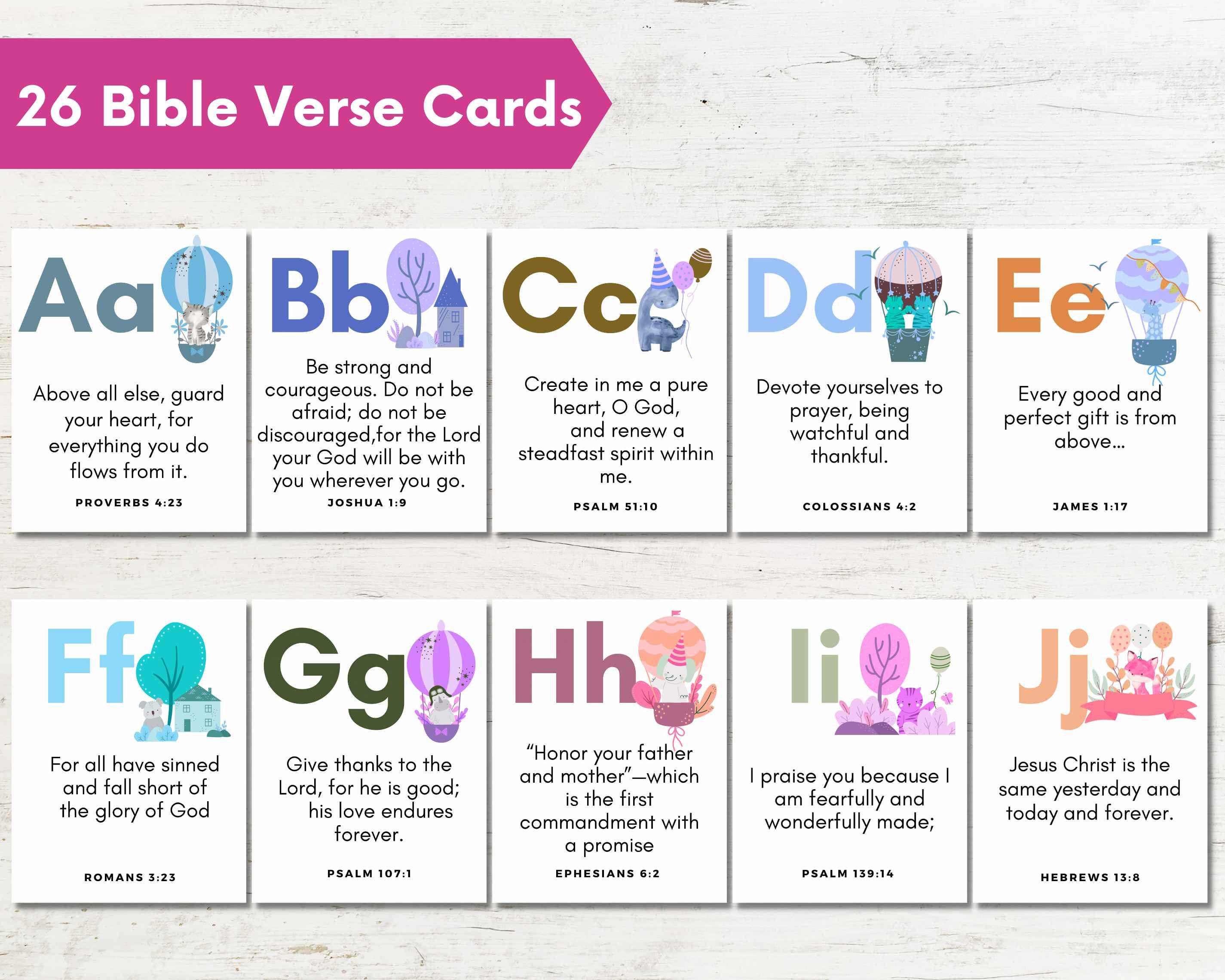 Kids Colored Alphabet Bible Verse Cards From A to Z,ABC Scripture Cards for Toddler Preschool ...