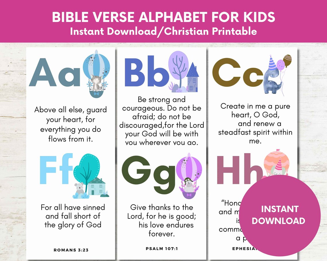 Kids Colored Alphabet Bible Verse Cards From A to Z,ABC Scripture Cards ...