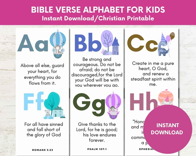 ABC Scripture Cards, Abc's of God Scripture Art, Christian Kids Set of ...