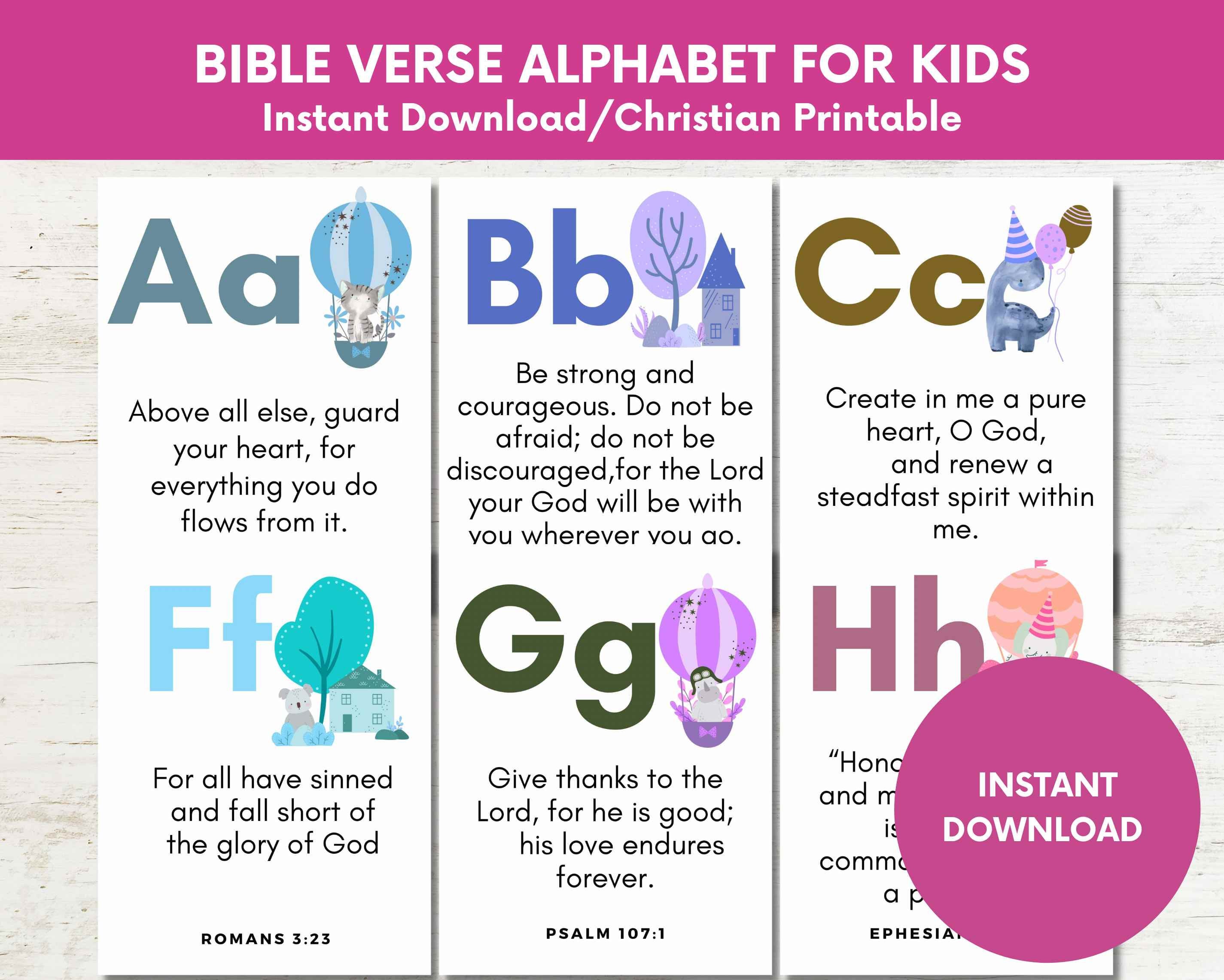 Kids Colored Alphabet Bible Verse Cards From A to Z,ABC Scripture Cards ...