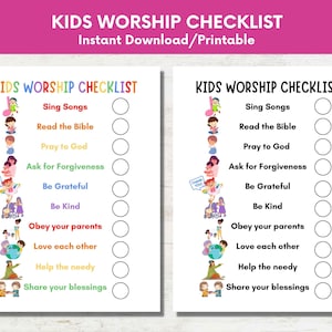 Sunday School Kids Worship Checklist Printable,church Activities for ...