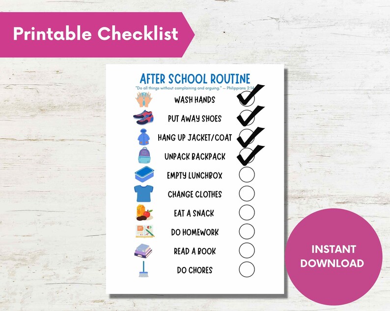 Kids' School Routine Chart: Visual Checklist (digital Download) - Etsy