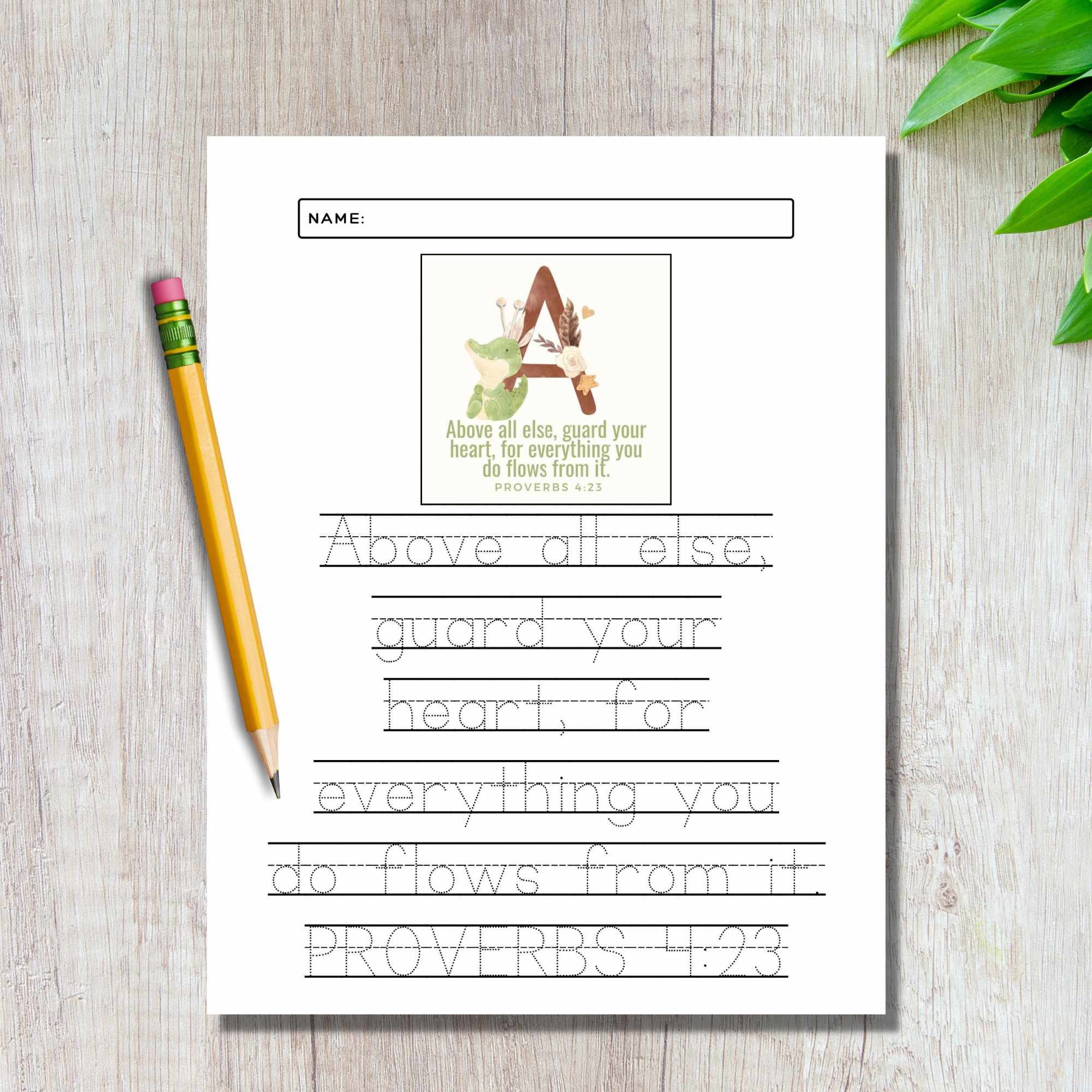 Alphabet Bible Verse Tracing Worksheets and Flashcards for Kids ...