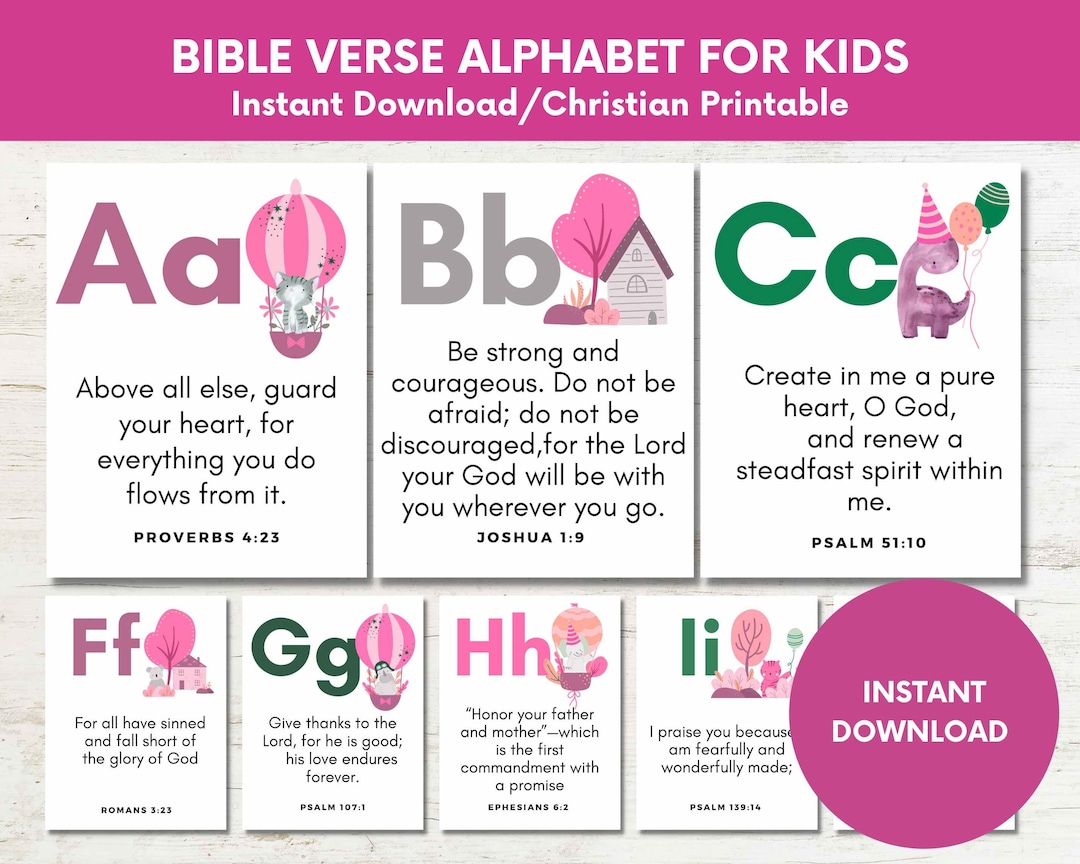 Kids ABC Bible Verse Flashcards: Homeschool Scripture Print (digital ...