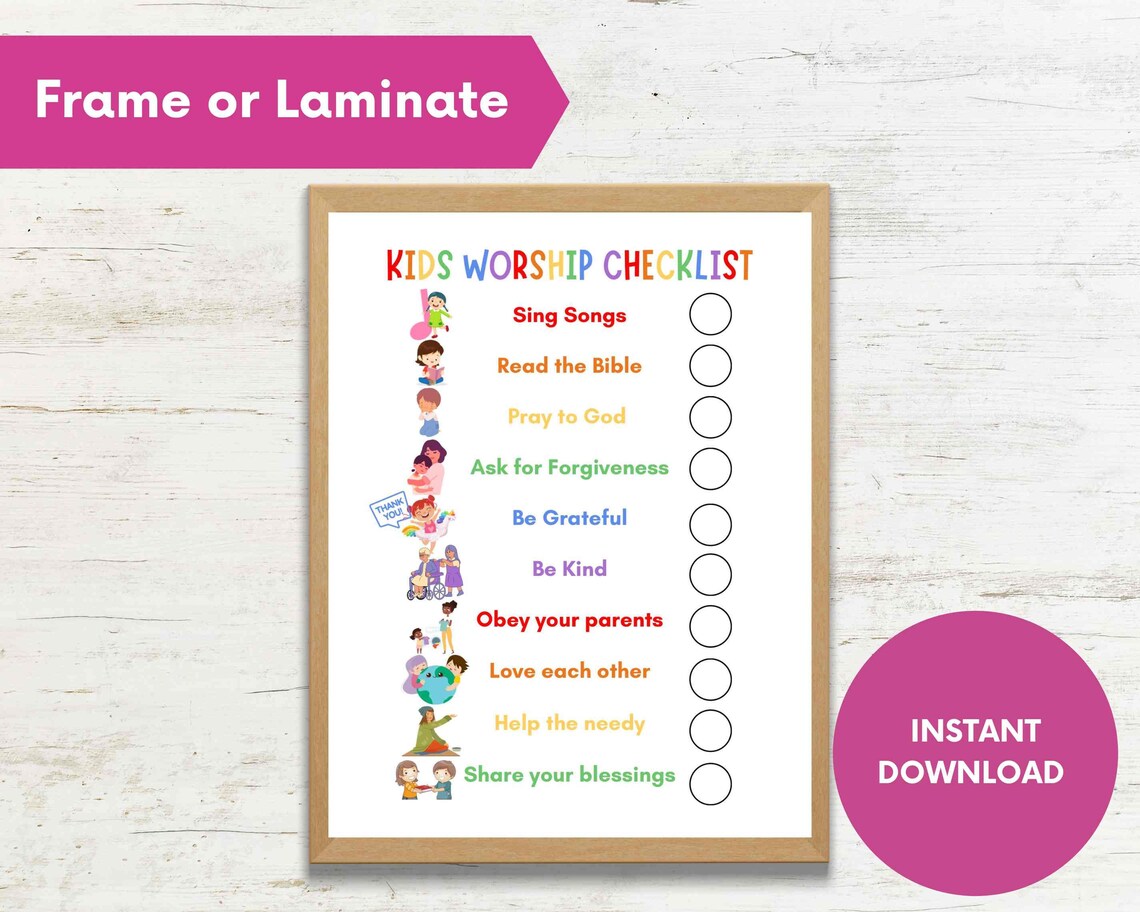 Sunday School Kids Worship Checklist Printable,church Activities for ...