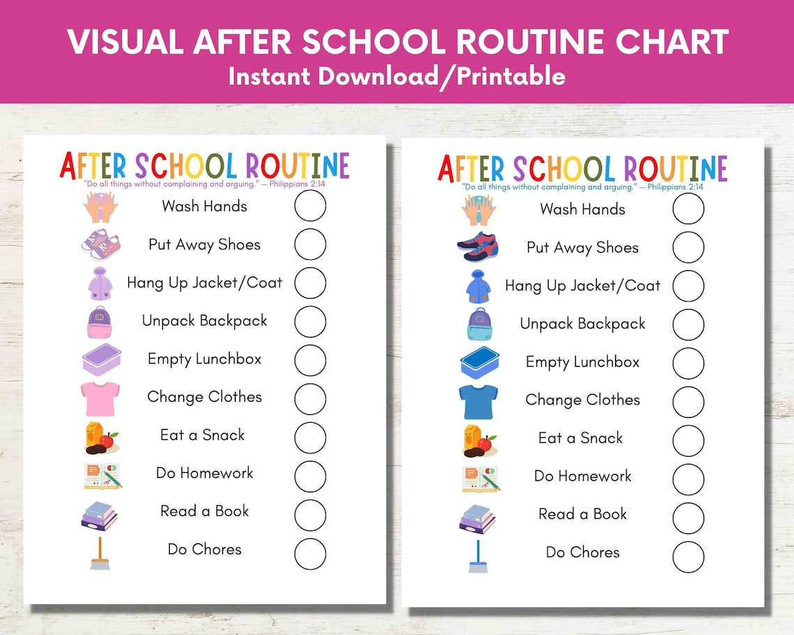 After School Routine Checklist: Visual Kids Chore Chart (digital ...