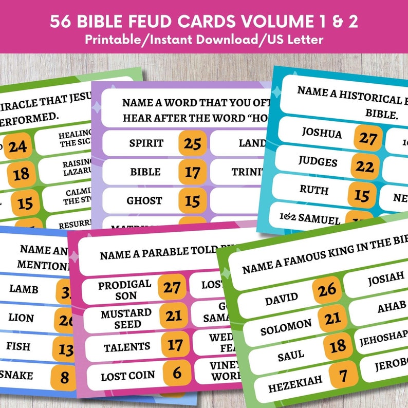 56 Printable Bible Feud Game Cards for Family,christian Church Games ...