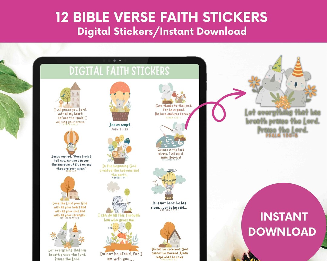 12 Cute and Colorful Bible Verse Digital Stickers for Ipad,goodnotes ...