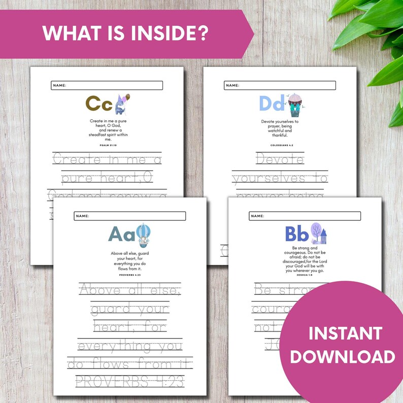 Printable Alphabet Bible Verse Tracing Worksheets for - Etsy