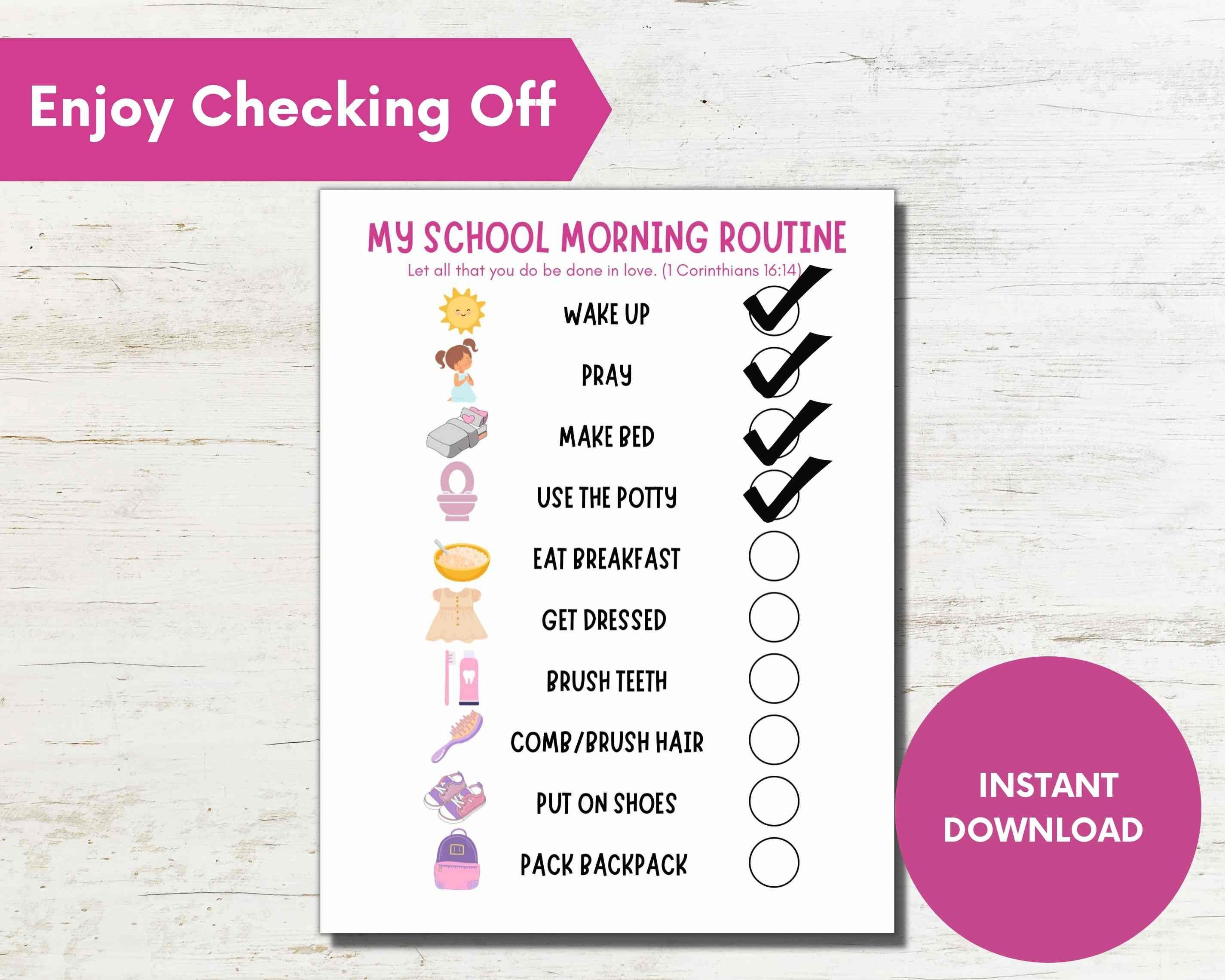 Back to School Daily Morning Routine Chart for Kids,ready for School ...