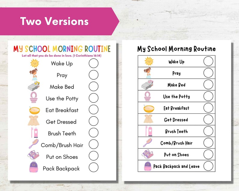 School Morning Routine Chart for Kids: Printable Chore List (digital ...