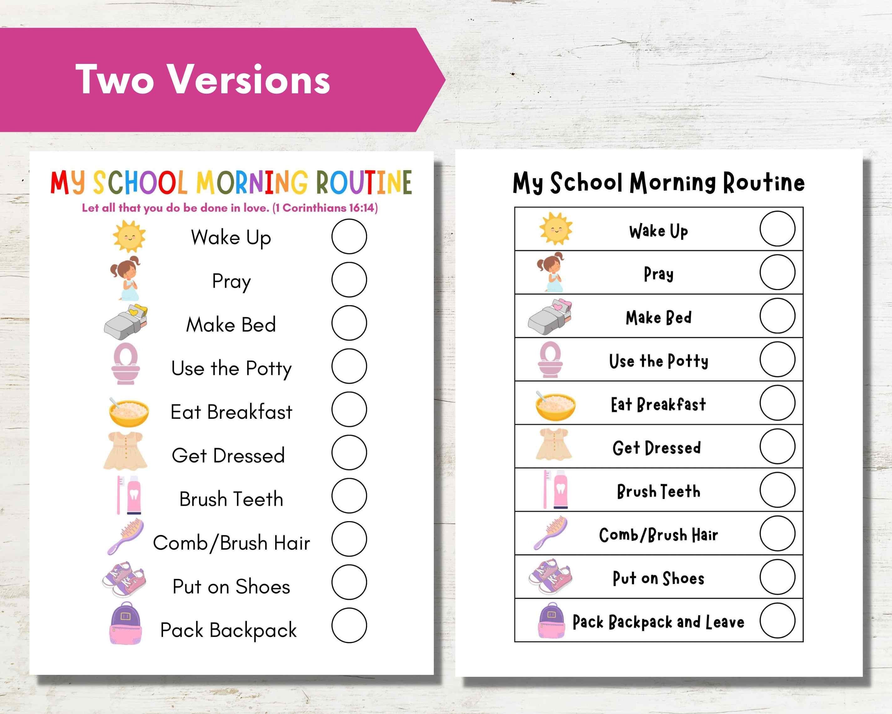 Back to School Daily Morning Routine Chart for Kids,ready for School ...