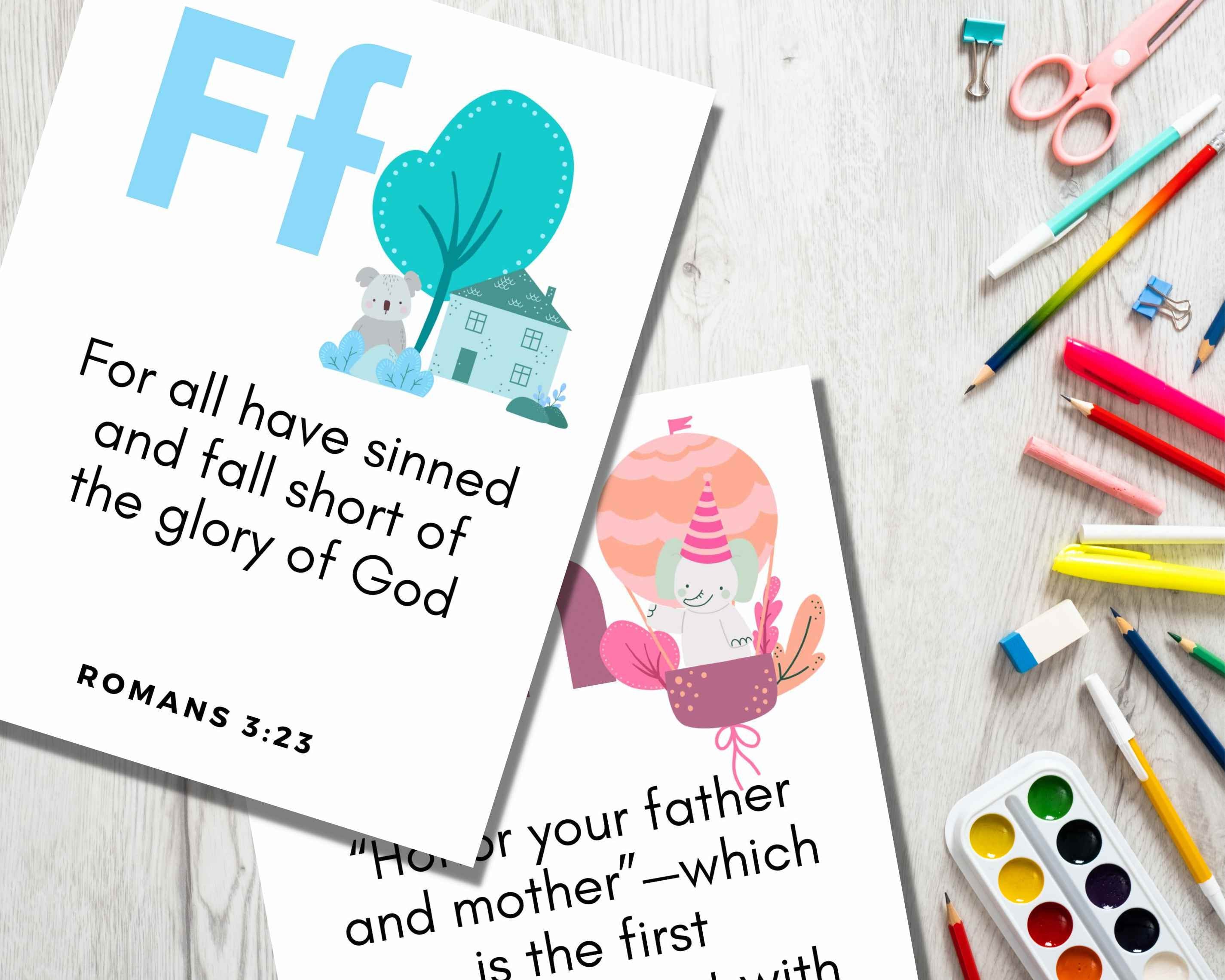 Kids Colored Alphabet Bible Verse Cards From A to Z,ABC Scripture Cards ...