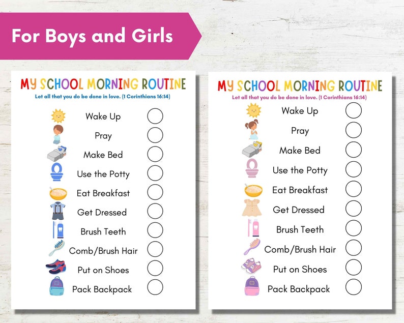 Back to School Daily Morning Routine Chart for Kids,ready for School ...