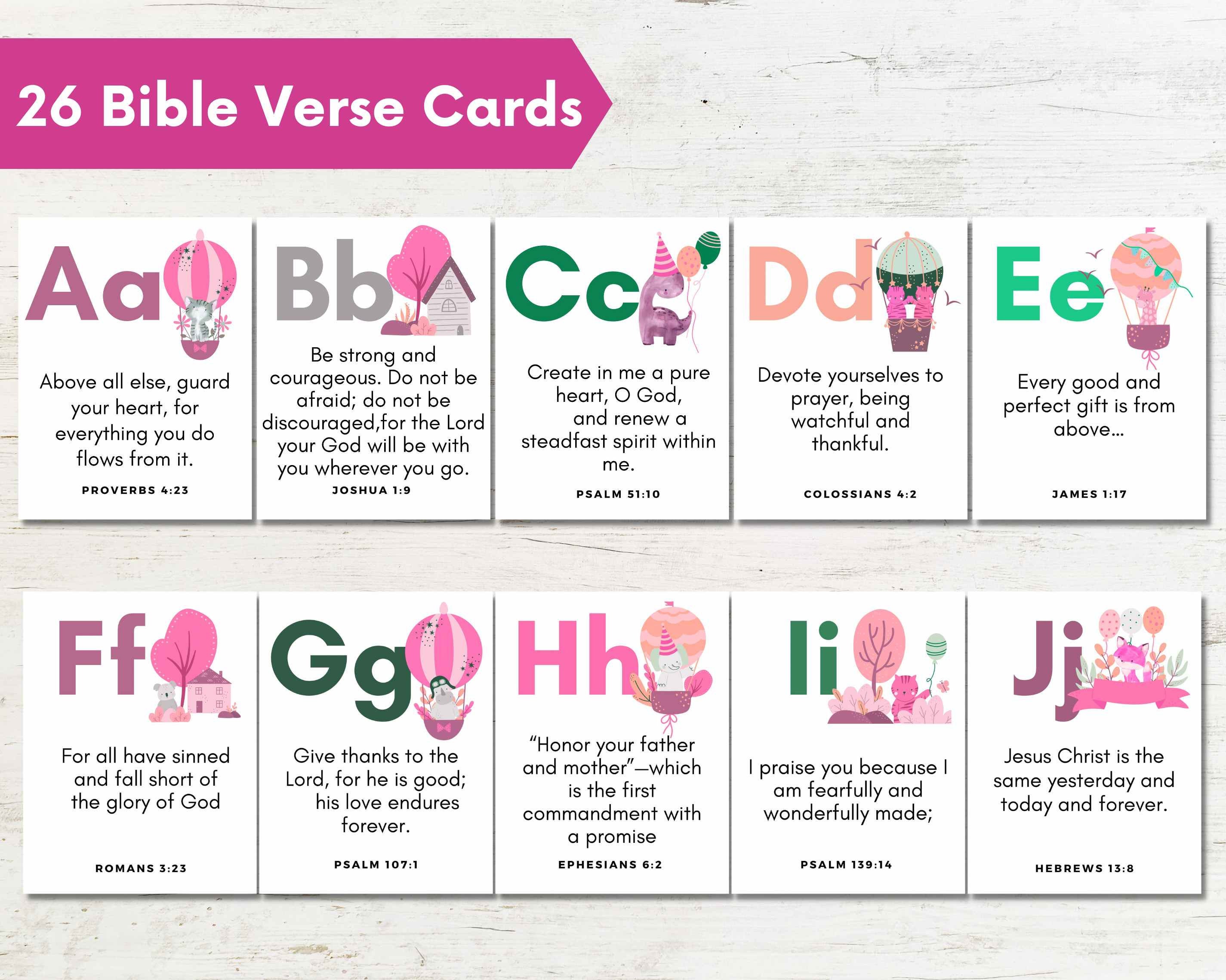 Sunday School Kids Alphabet Bible Verse Cards,scripture Memorization ...