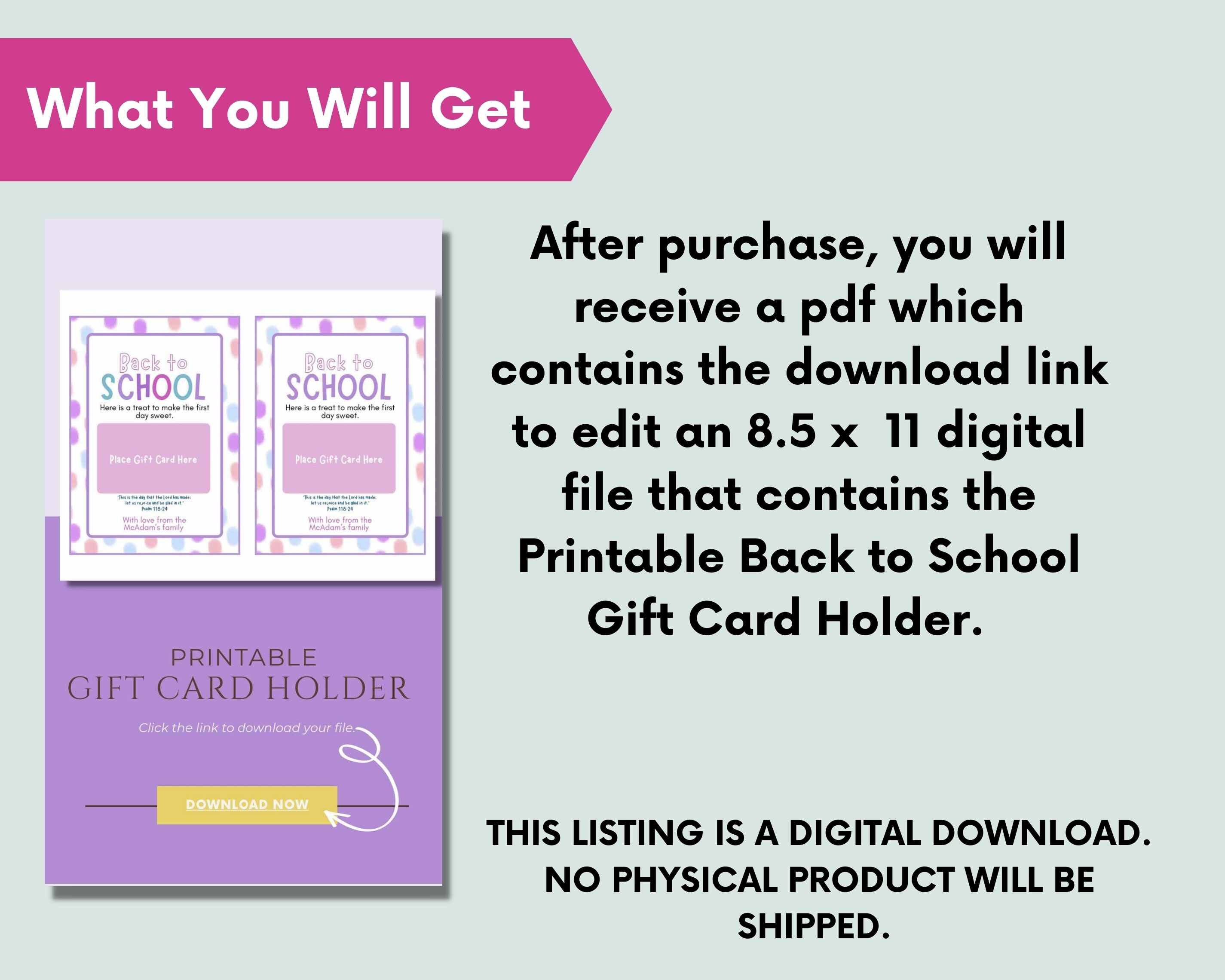 Editable Gift Card Holder Template for Teacherfirst Day of - Etsy