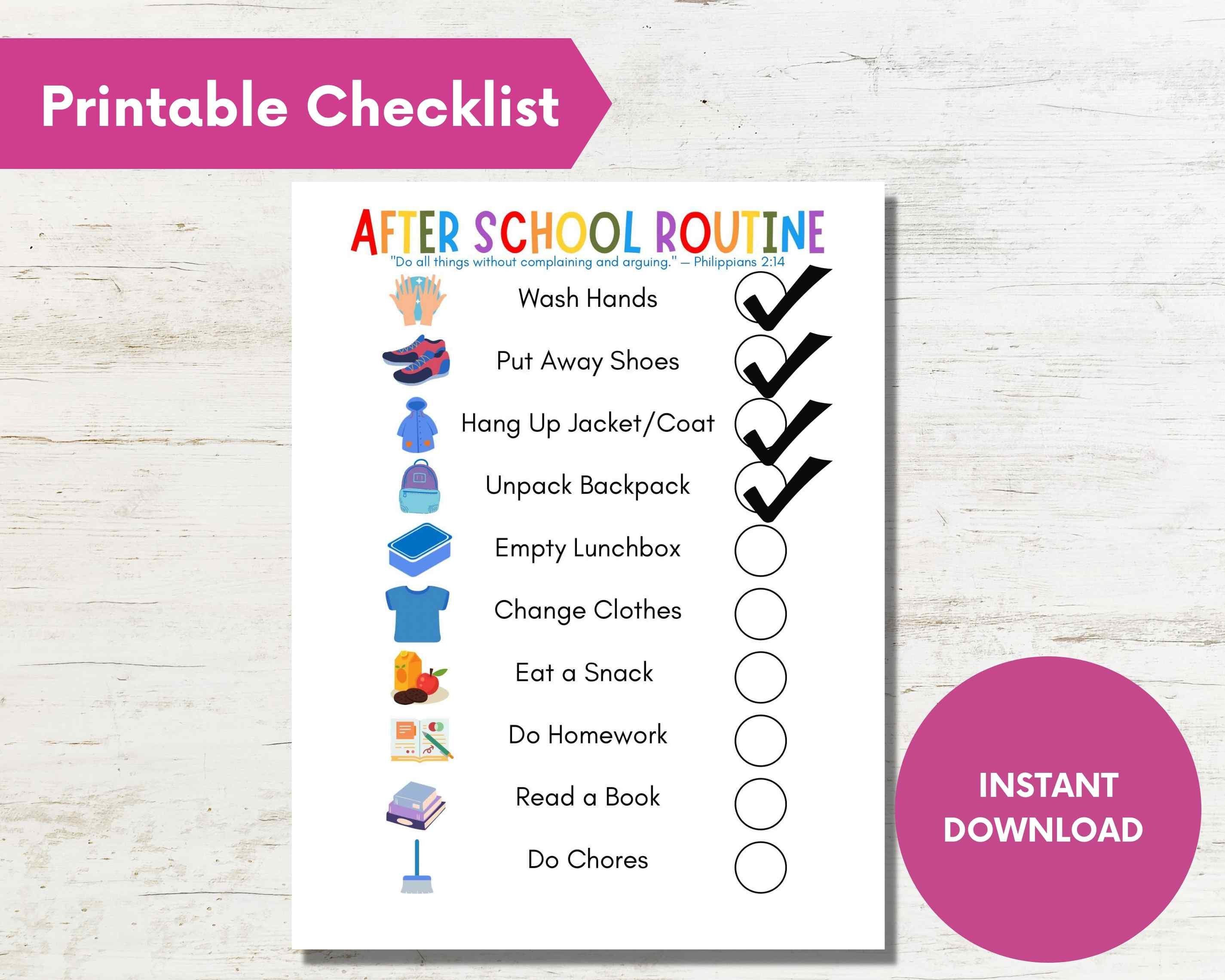 Visual Morning & After School Routine Chart: Kids Checklist (digital ...