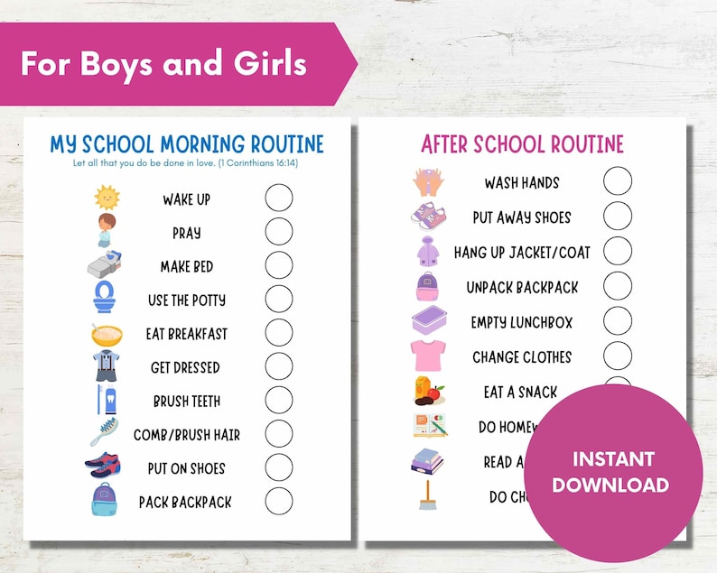 Kids' School Routine Chart: Visual Checklist (digital Download) - Etsy
