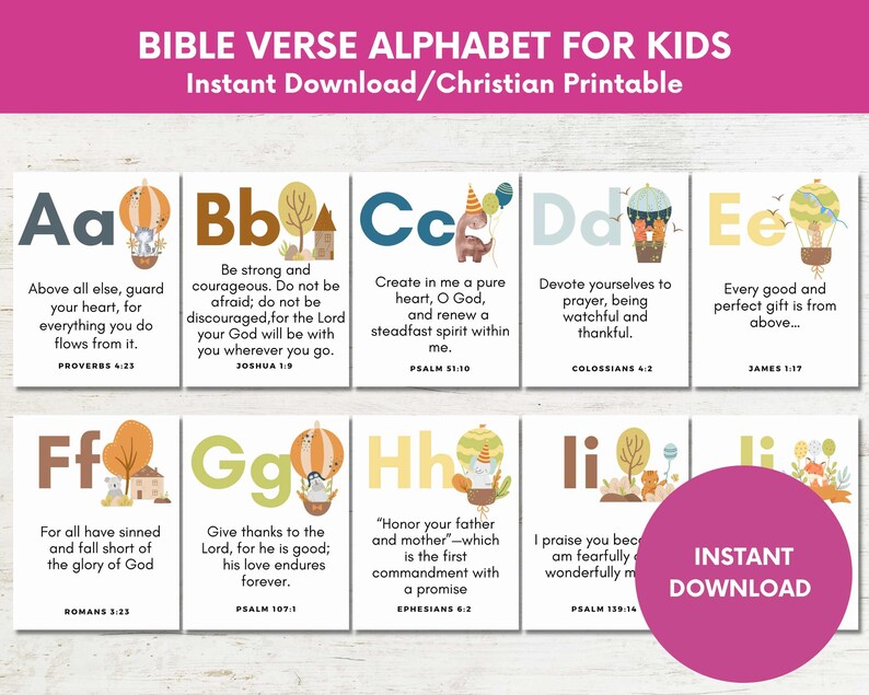 8 X 11 Sunday School Kids Alphabet Bible Verse Cards,scripture ...