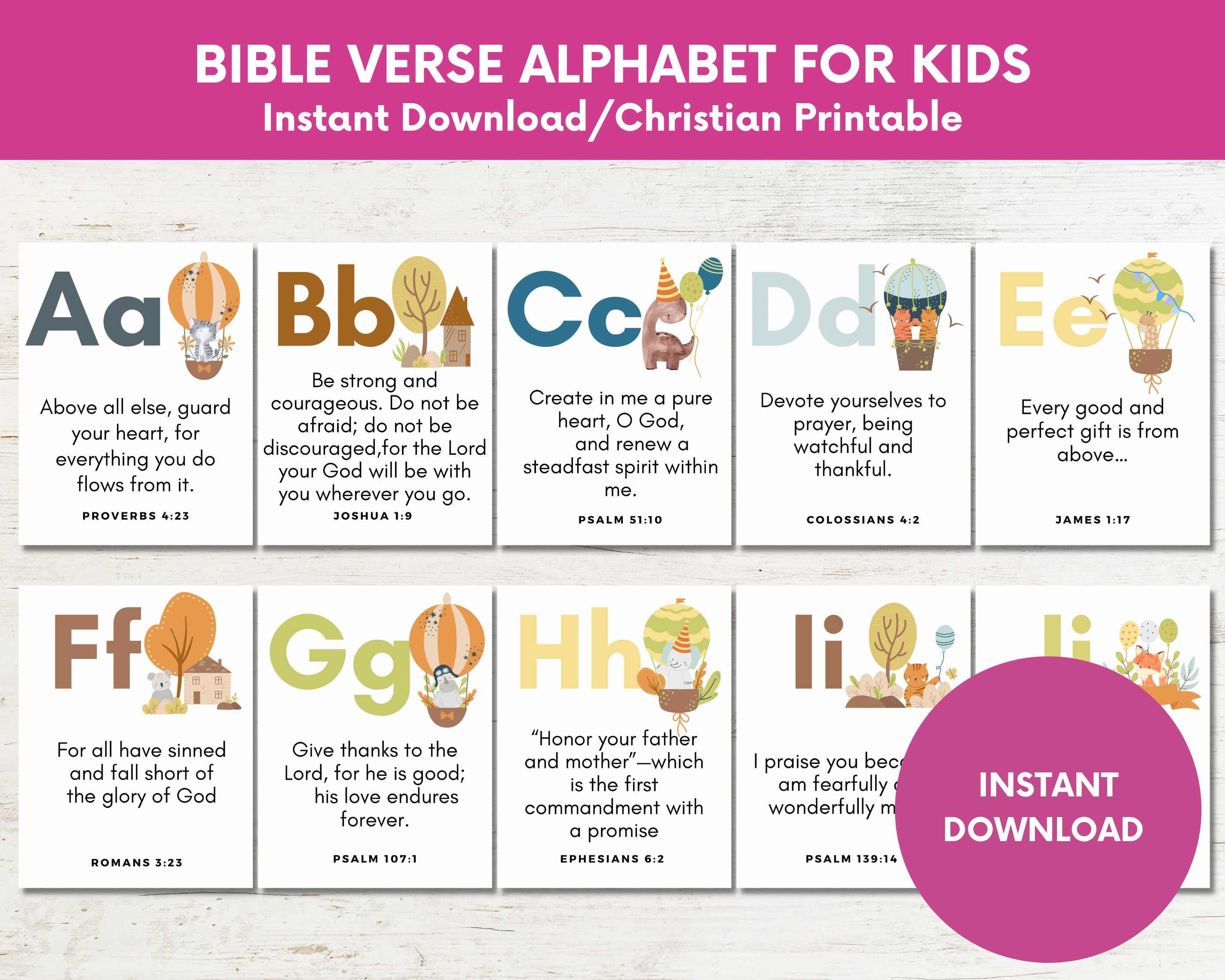 8 X 11 Sunday School Kids Alphabet Bible Verse Cards,scripture ...