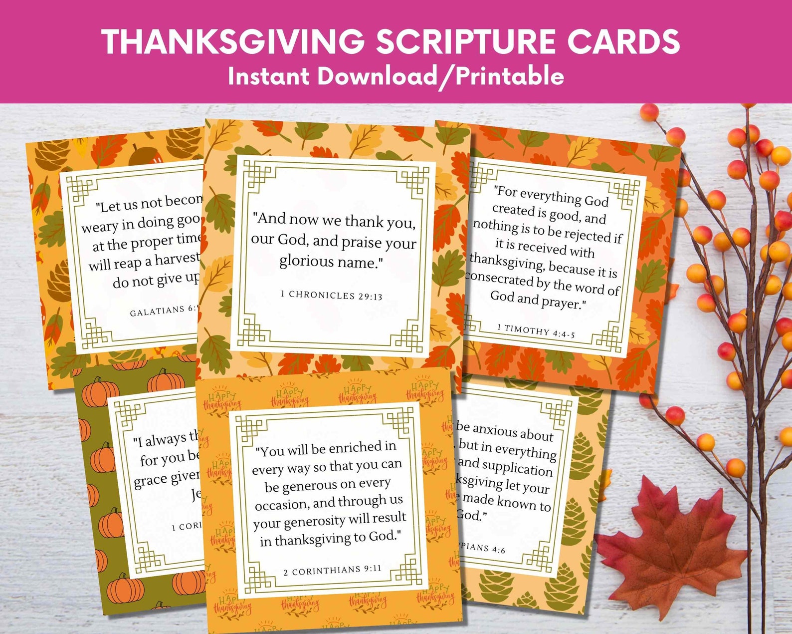 Thanksgiving Scripture Cards: Bible Verse Flashcards (digital Download ...