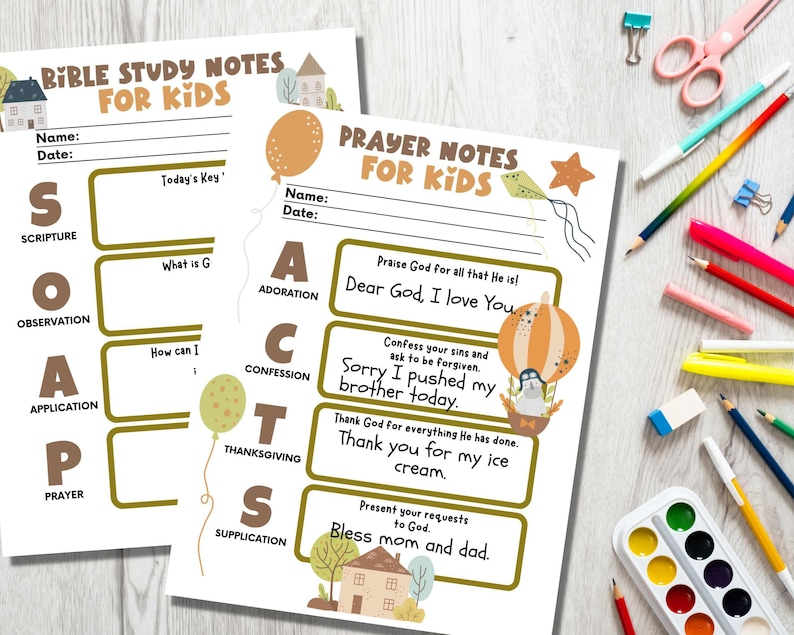 Sunday School Bible Study Set for Kids, Sermon Church Prayer Notes ...