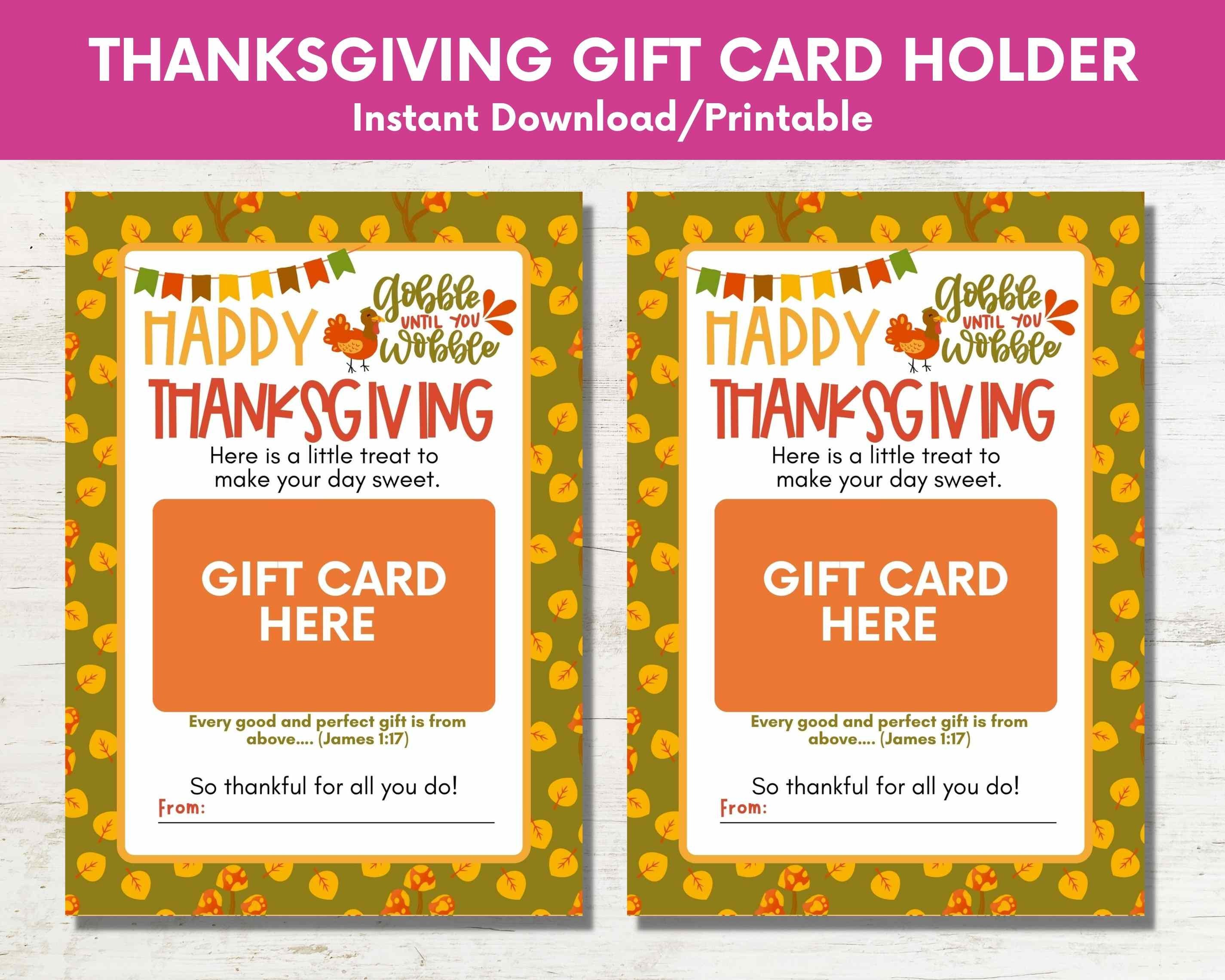 Happy Thanksgiving Printable Gift Card Holder,employee Neighbor Friend ...