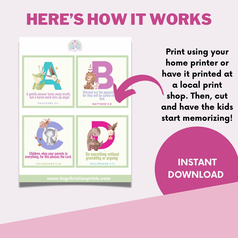 Kids ABC Animal Bible Verse Cards, Bible Verse for Kids Version 1&2 ...