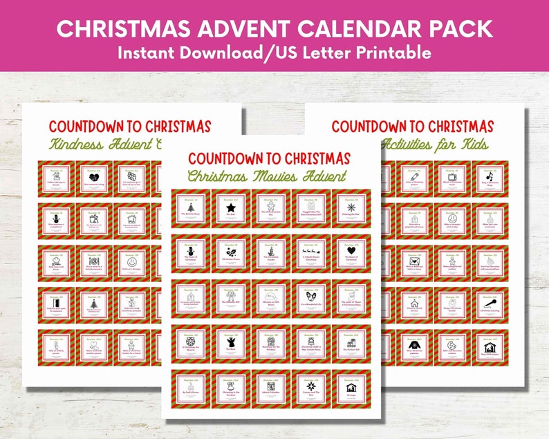 Printable Christmas Advent Calendar Pack for Family,kids Kindness ...