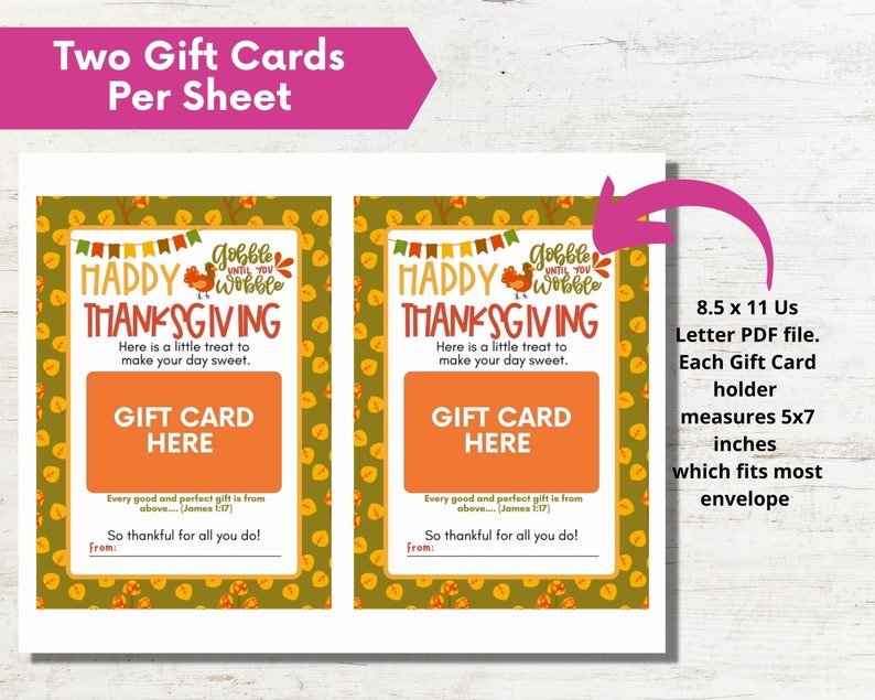 Happy Thanksgiving Printable Gift Card Holder,employee Neighbor Friend ...