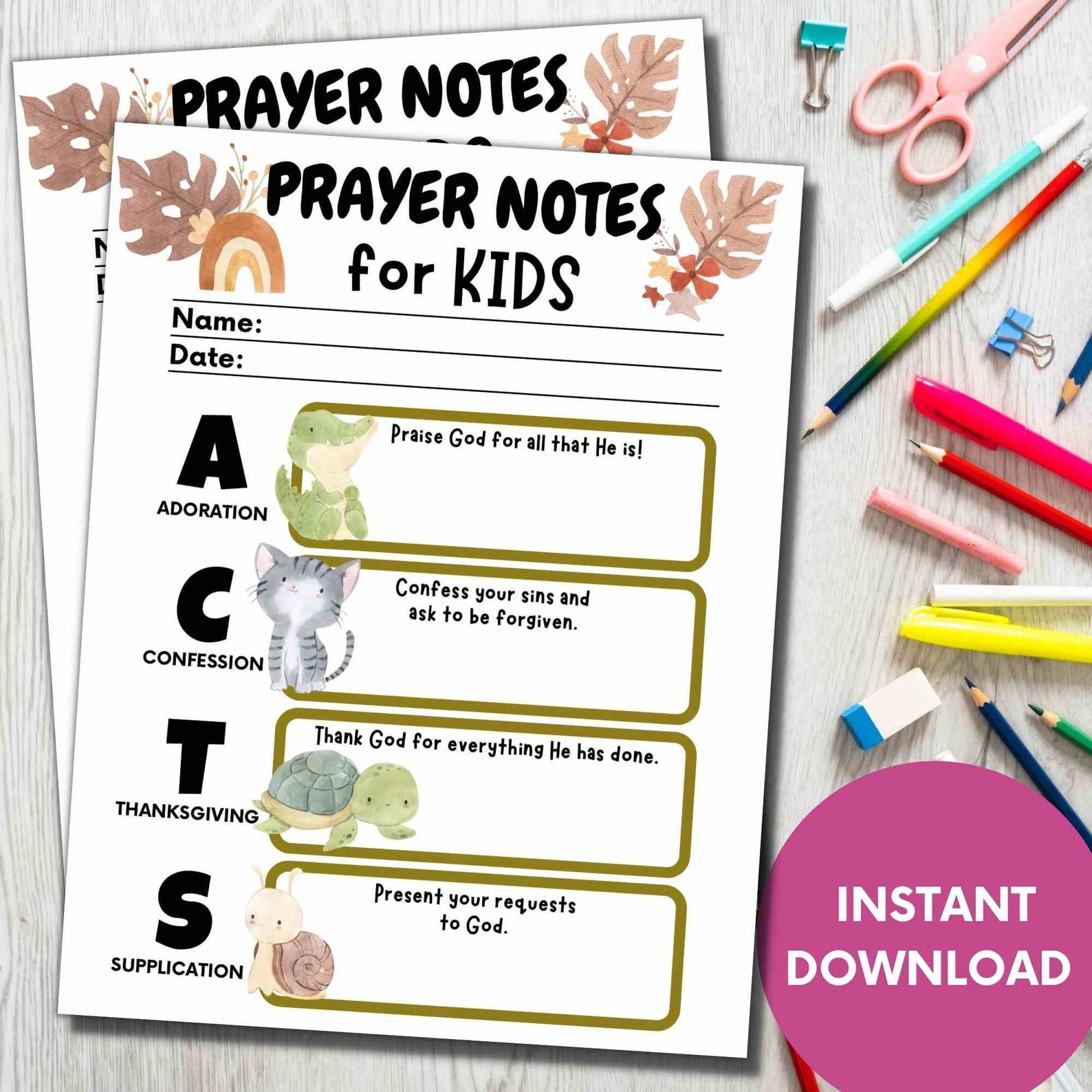 Sunday School Prayer Notes for Kids Instant Download, Prayer Printable ...