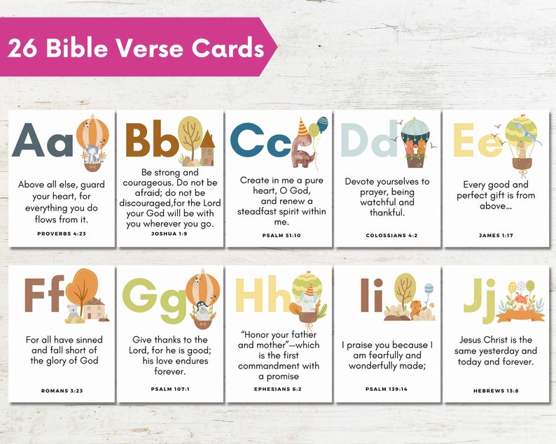 8 X 11 Sunday School Kids Alphabet Bible Verse Cards,scripture ...