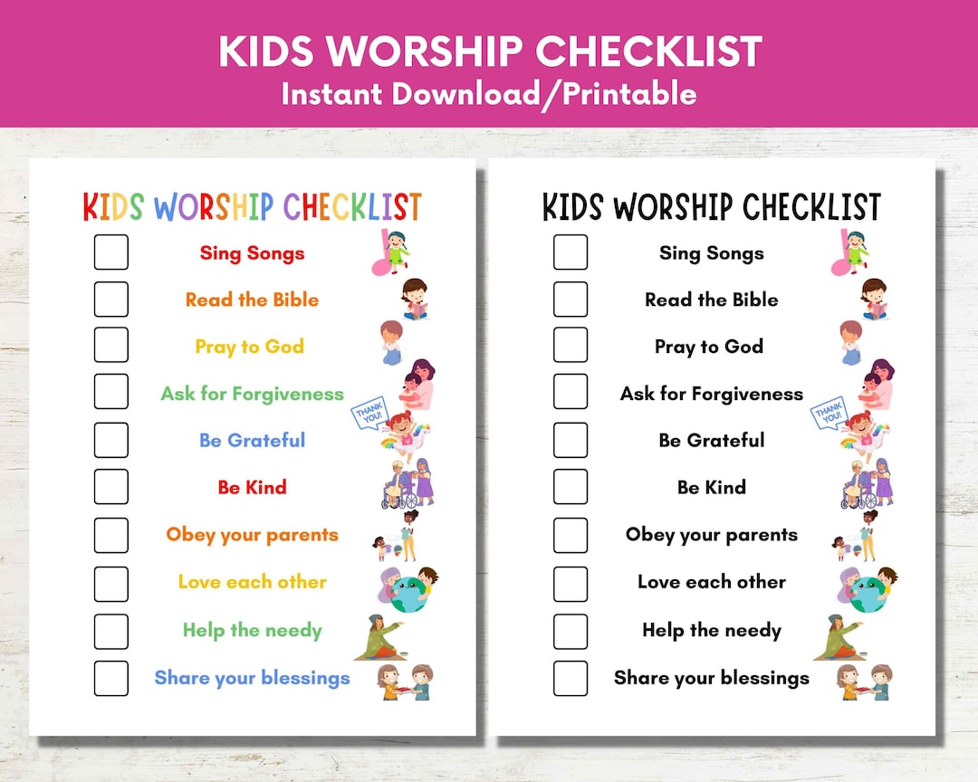 Sunday School Kids Worship Checklist Printable,church Activities for ...
