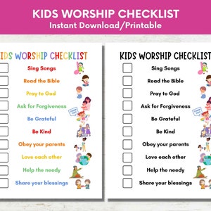 Sunday School Kids Worship Checklist Printable,church Activities for ...