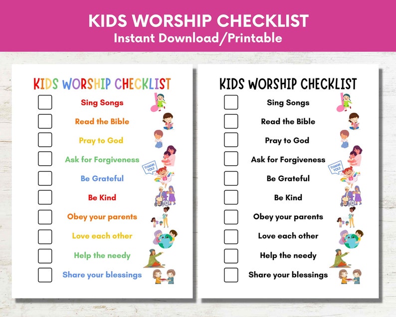 Sunday School Kids Worship Checklist Printable,church Activities for ...
