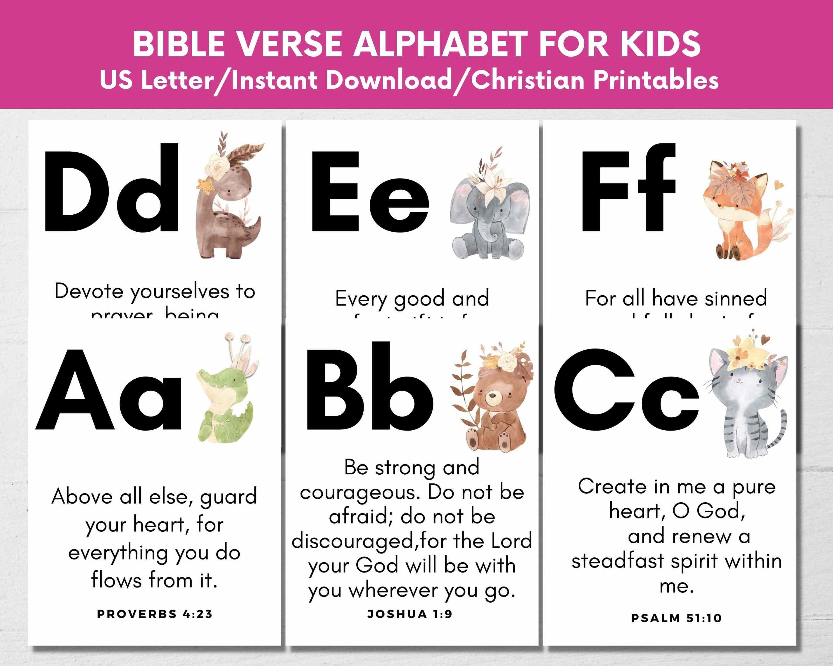 Kids Printable Alphabet Bible Verse Cards From A to Z,ABC Scripture ...