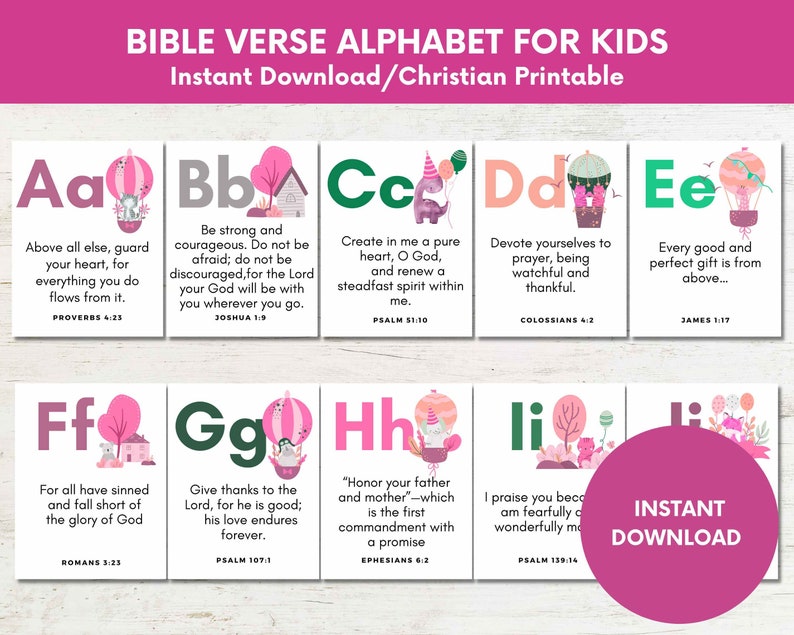 Sunday School Kids Alphabet Bible Verse Cards,scripture Memorization ...