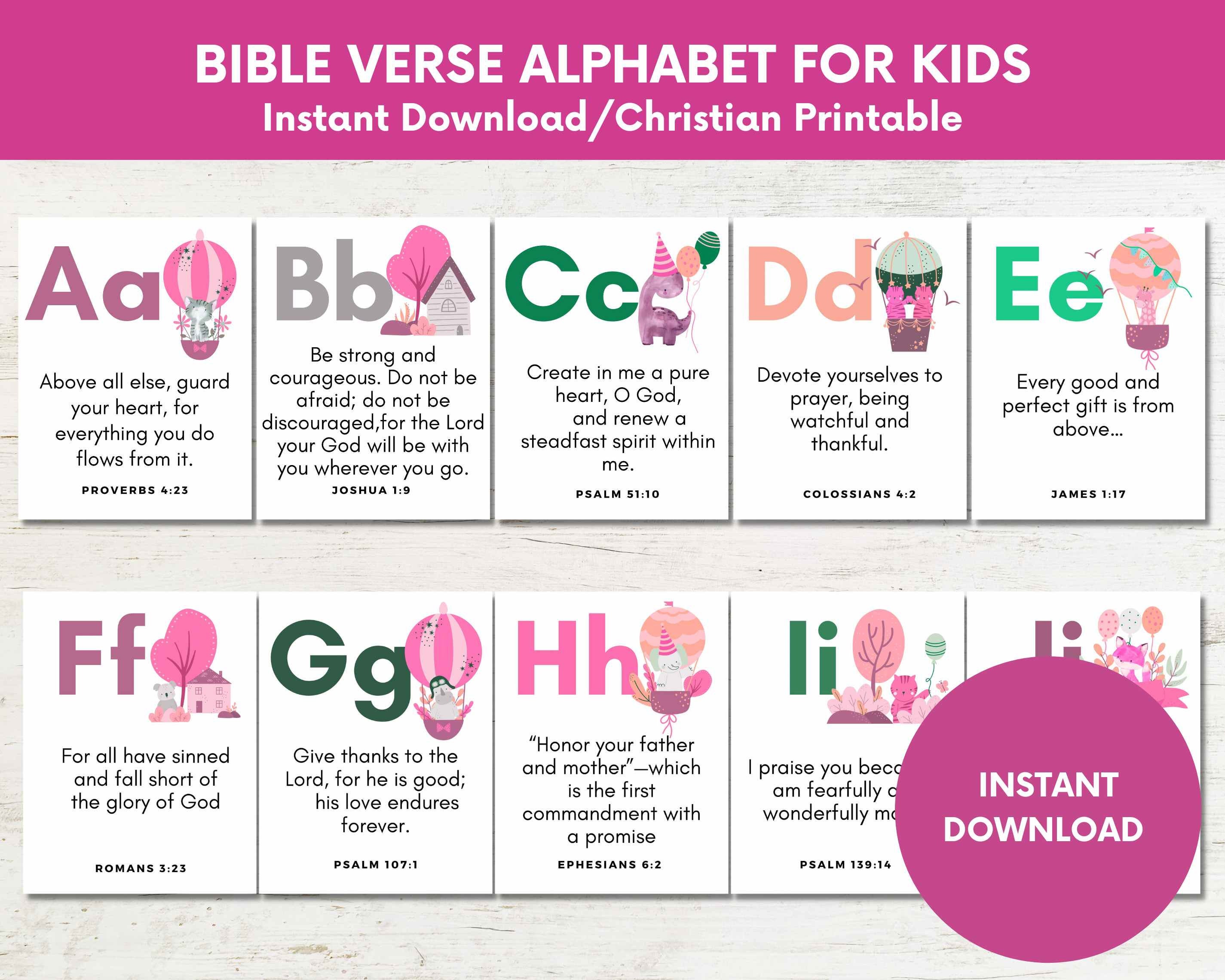 Sunday School Kids Alphabet Bible Verse Cards,scripture Memorization ...
