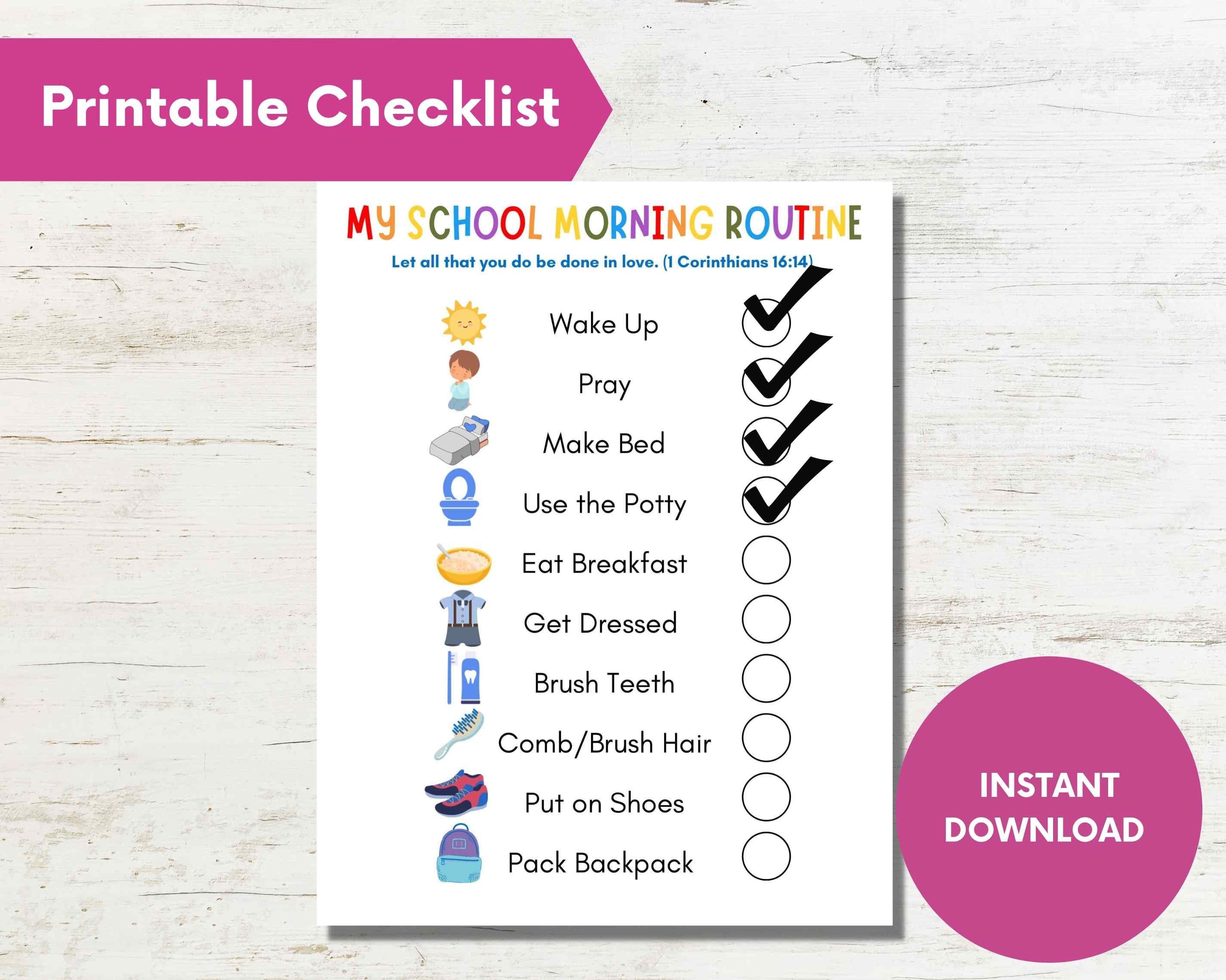 Back to School Daily Morning Routine Chart for Kids,ready for School ...
